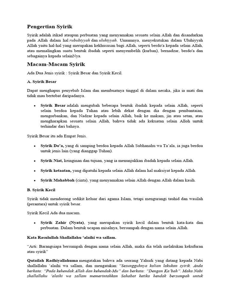Pengertian Dan Macam Macam Syirik | PDF | Agama & Spiritualitas
