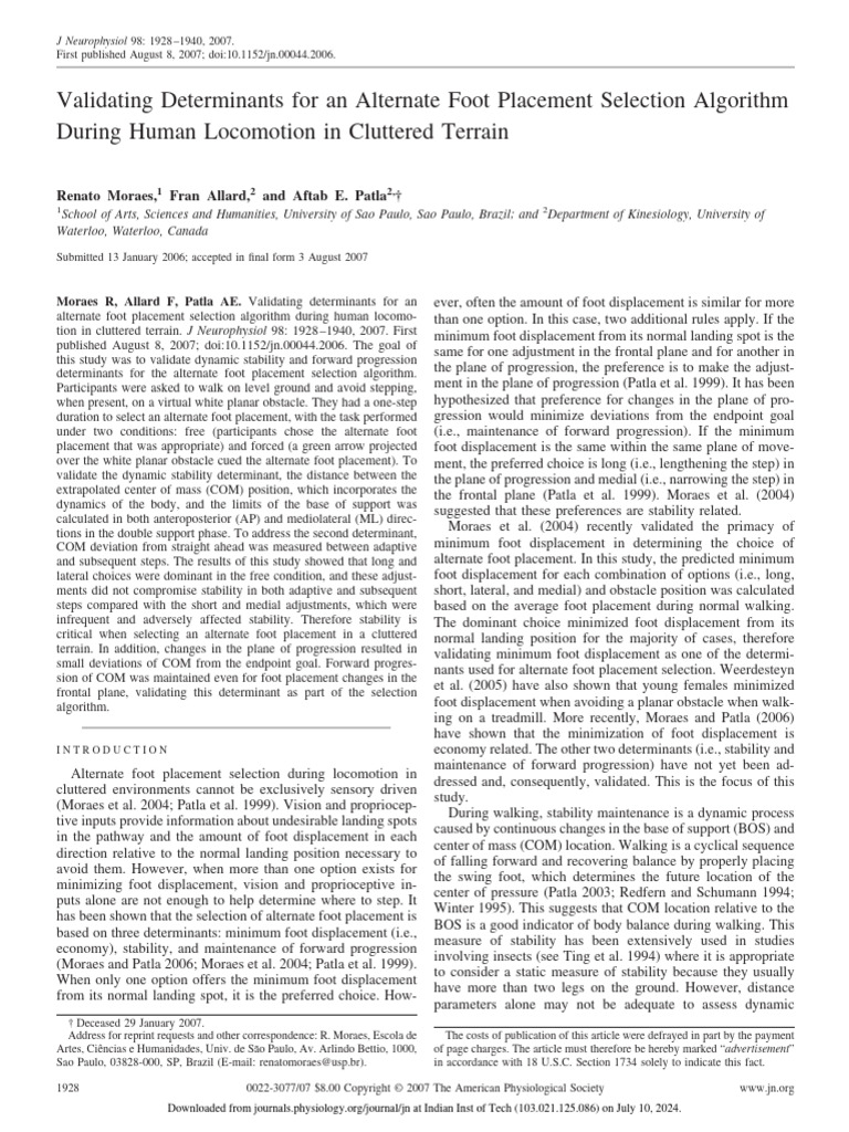 Moraes Et Al 2007 Validating Determinants For An Alternate Foot ...