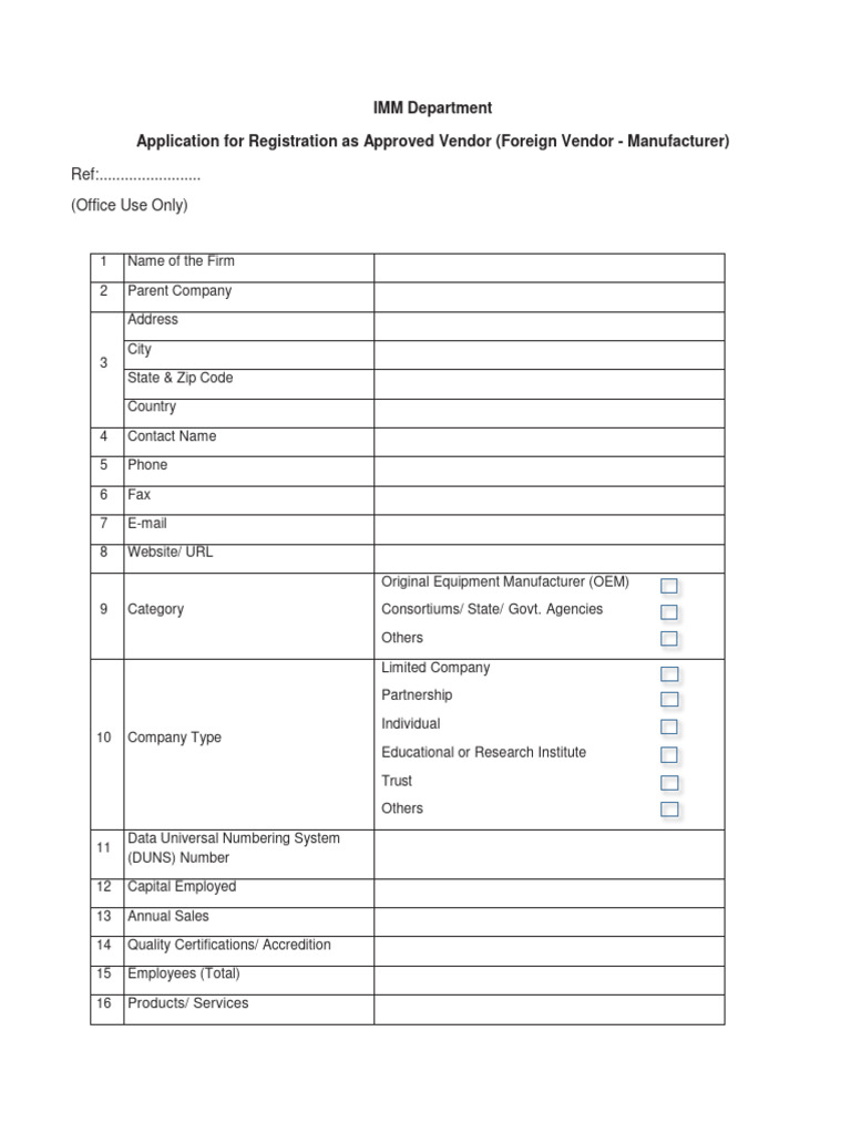 Registration_of_Foreign_Vendor_OEM_Application_Form | PDF | Tools