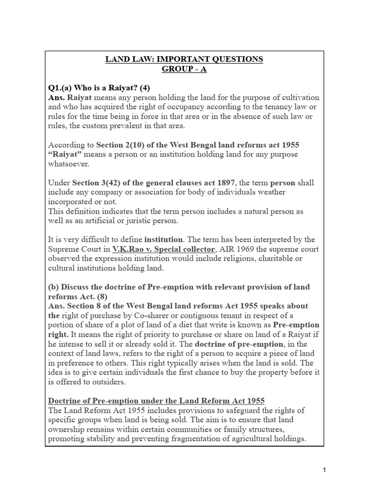 Land Law - Suggestion Questions KLP | PDF | Leasehold Estate | Eviction