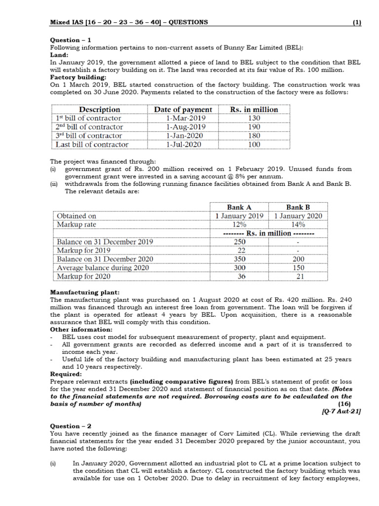 Chap 1-3-4 Mixed IAS (Questions) | PDF | Fair Value | Depreciation