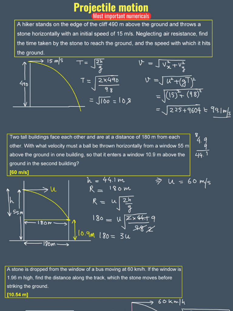 Projectile Motion Imp Numericals | PDF