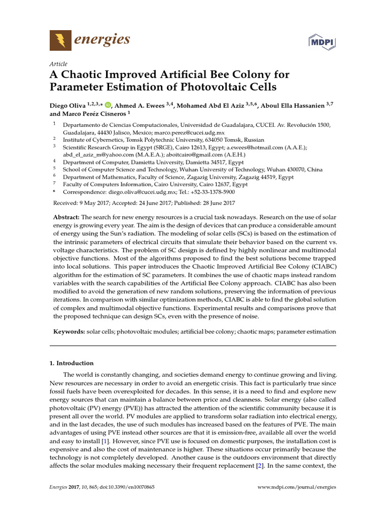 A Chaotic Improved Artificial Bee Colony For | PDF | Mathematical Optimization | Photovoltaics