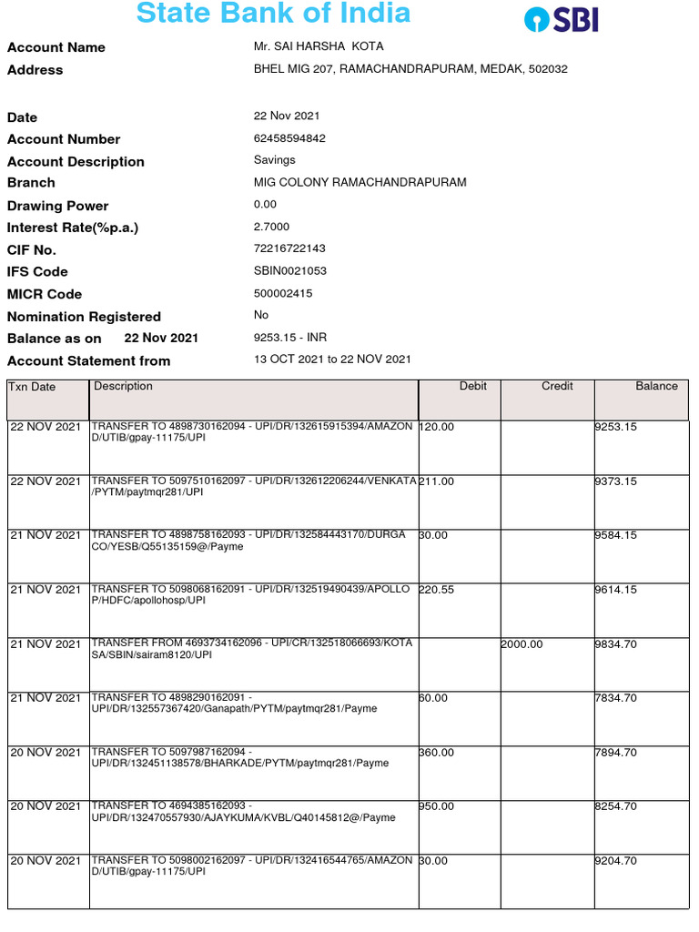 Transaction Statement | PDF | Debits And Credits | Personal Finance