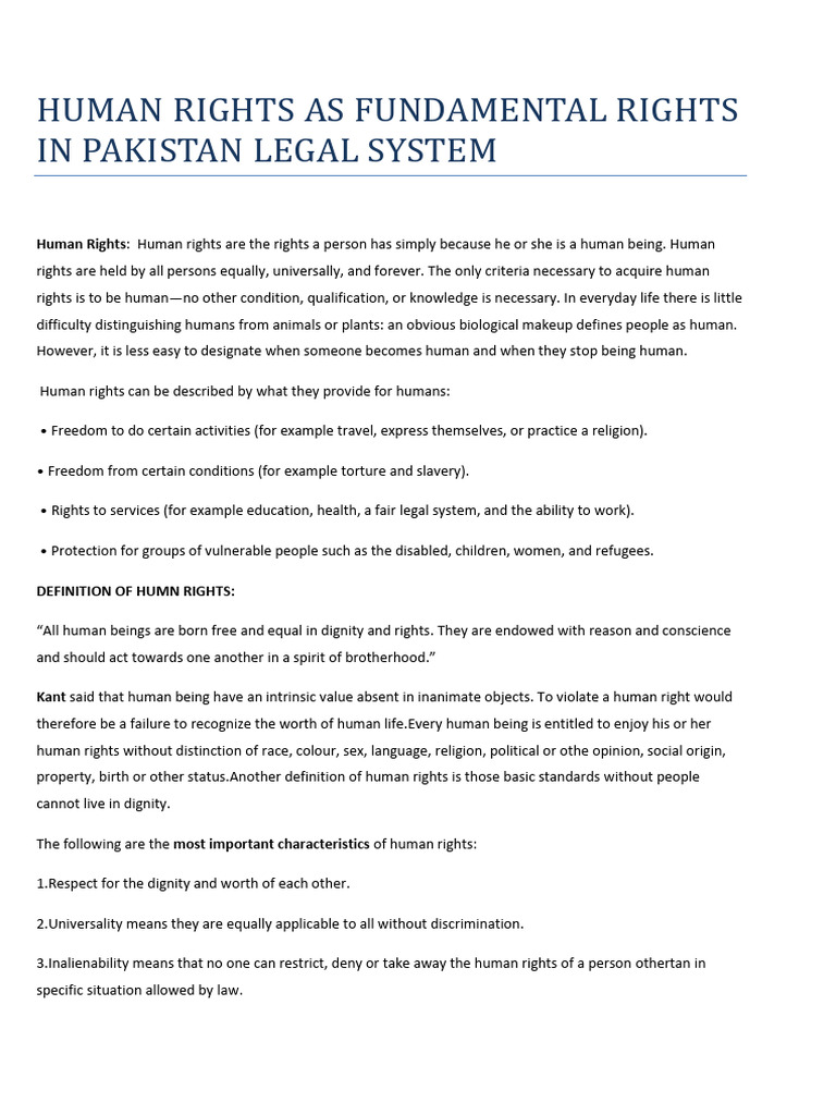 Human Rights As Fundamental Rights in Pakistan Legal System | PDF ...