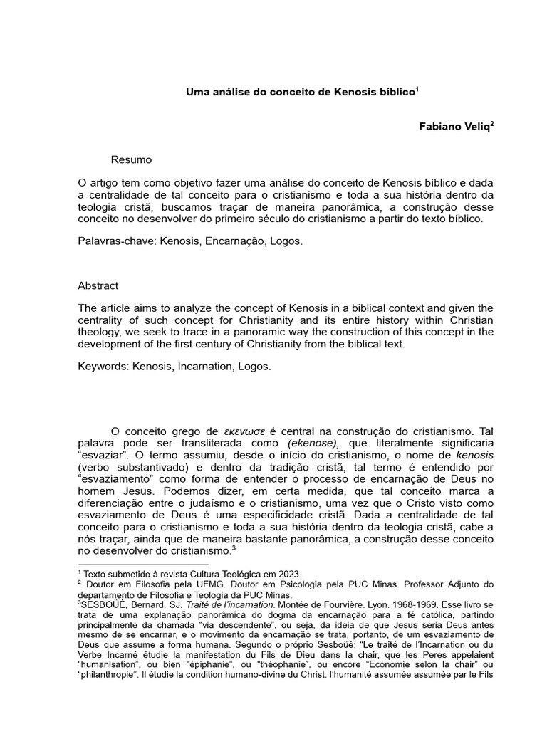 Análise do Conceito de Kenosis Bíblico | PDF | Jesus | Evangelho de João