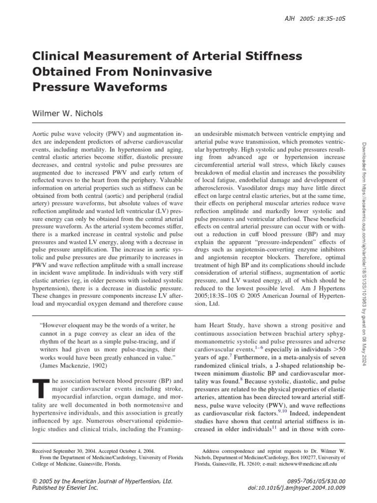 Clinical Measurement of Arterial Stiffness Obtained From Noninvasive ...