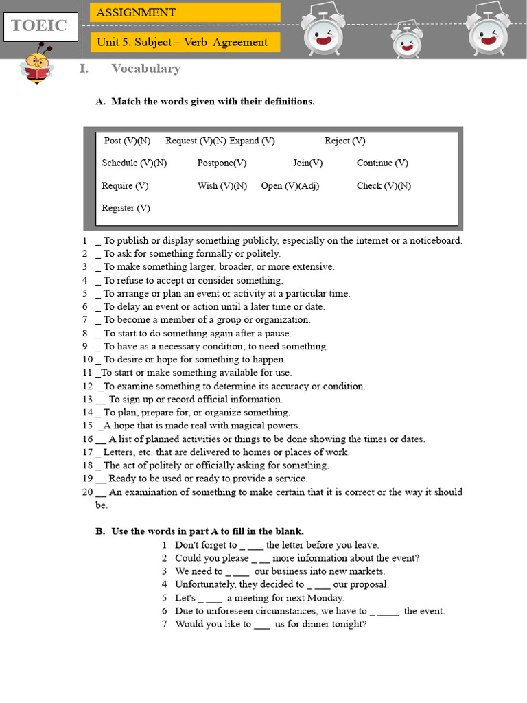 Assignment 5. Subject - Verb Agreement | PDF | Grammatical Conjugation ...