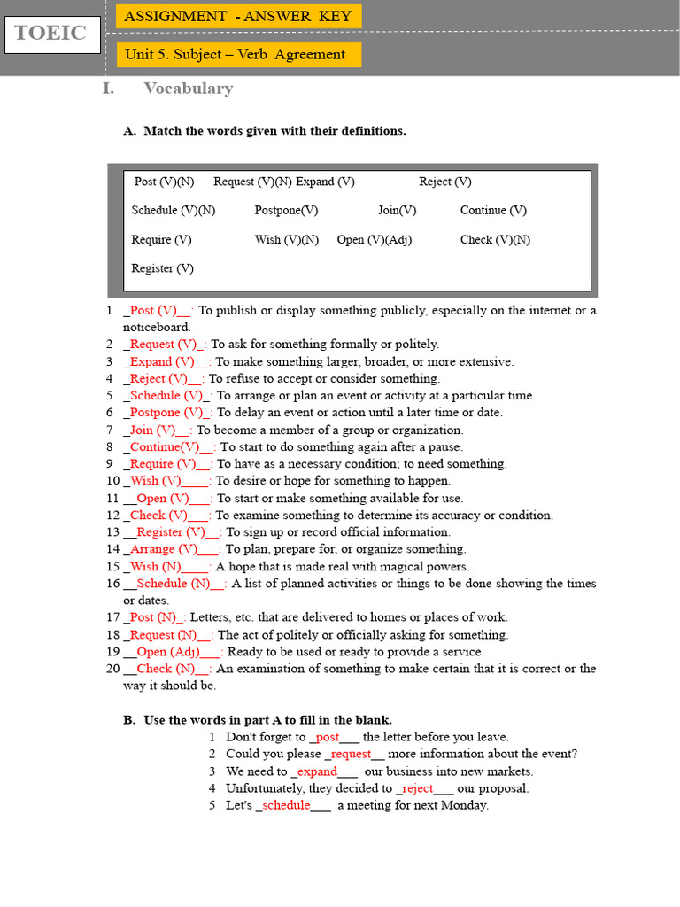 Assignment 5. Subject - Verb Agreement - Answer Key | PDF | Christmas ...