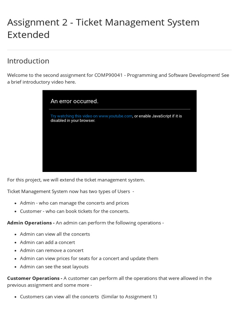 Assignment 2 - Ticket Management System Extended | PDF | Class (Computer Programming) | Computer ...