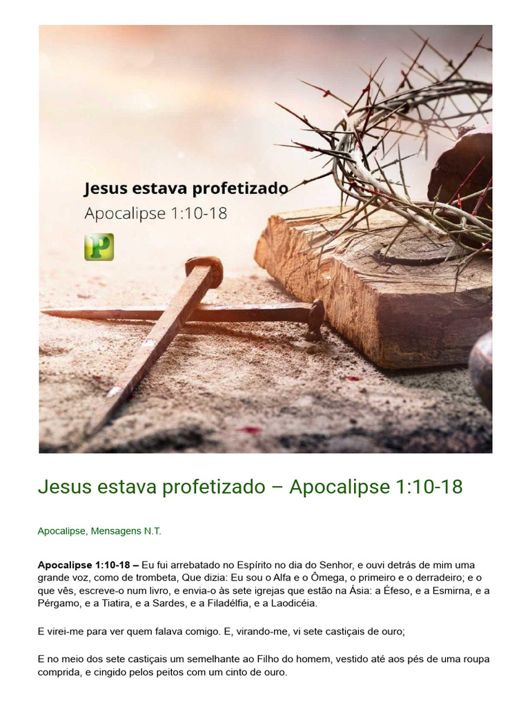 Jesus Estava Profetizado - Apocalipse 1 - 10-18 | PDF | Jesus | Livro ...