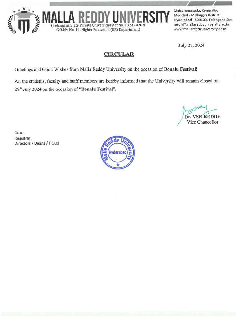 Circular - Bonalu Festival | PDF