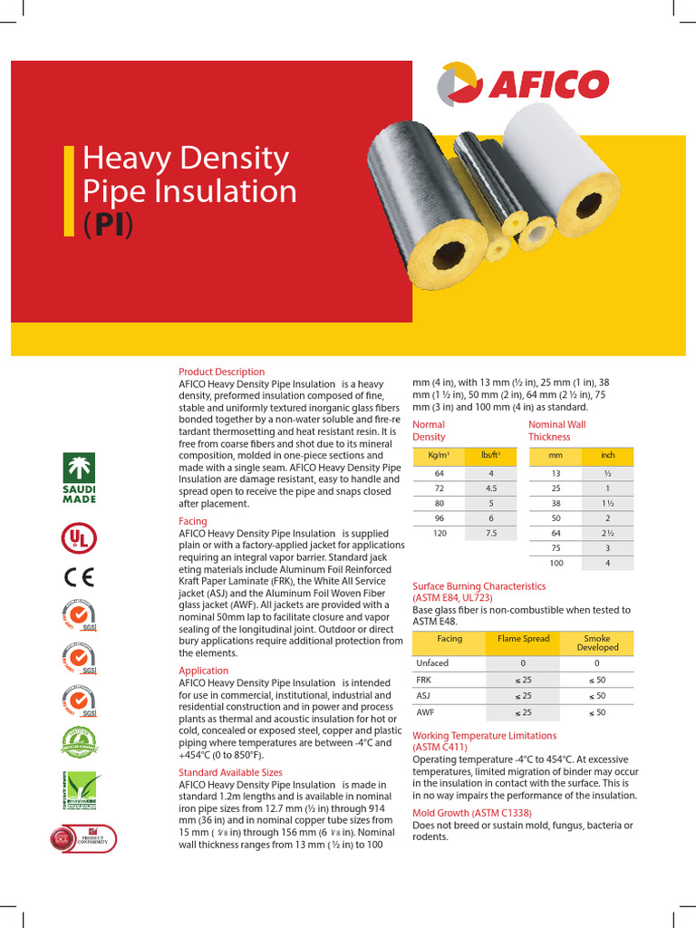 AFI Data Sheet Heavy Density Pipe Insulation PI No Pix Fixed Table ...