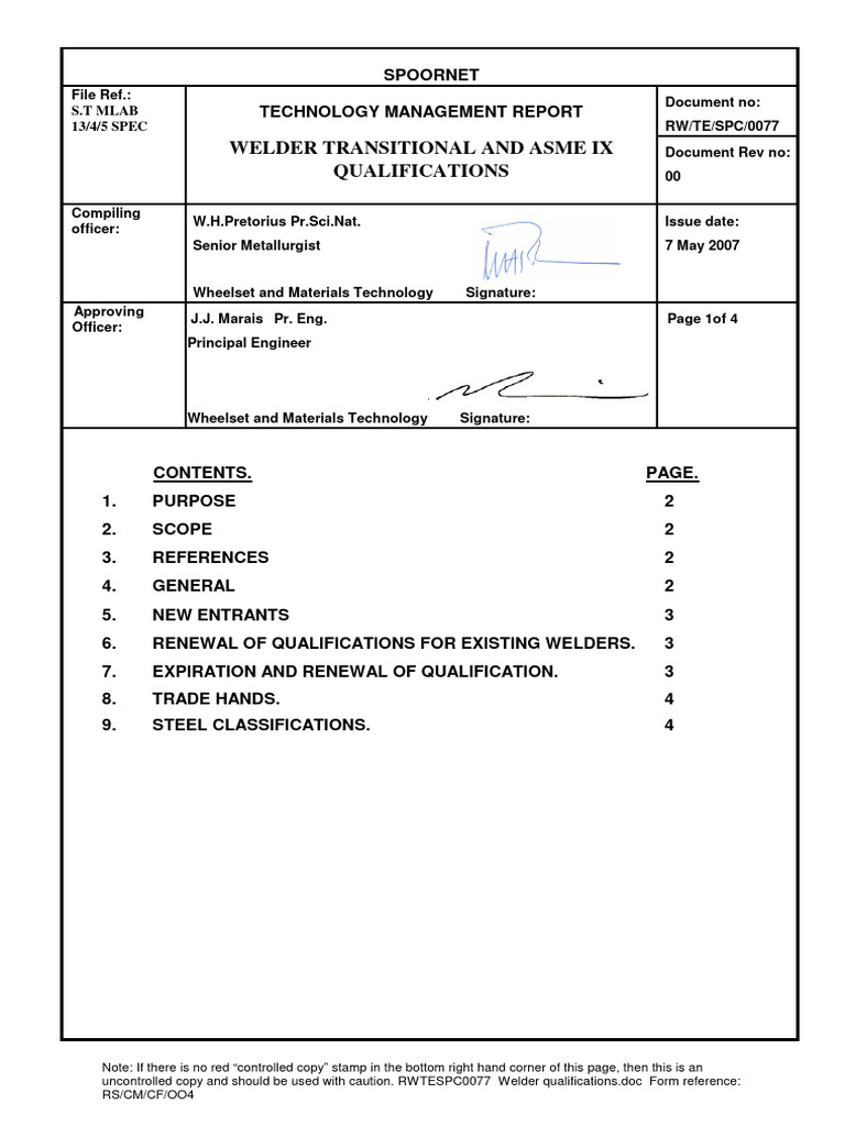 Welder Qualifications for Spoornet ASME IX | PDF | Welding | Construction