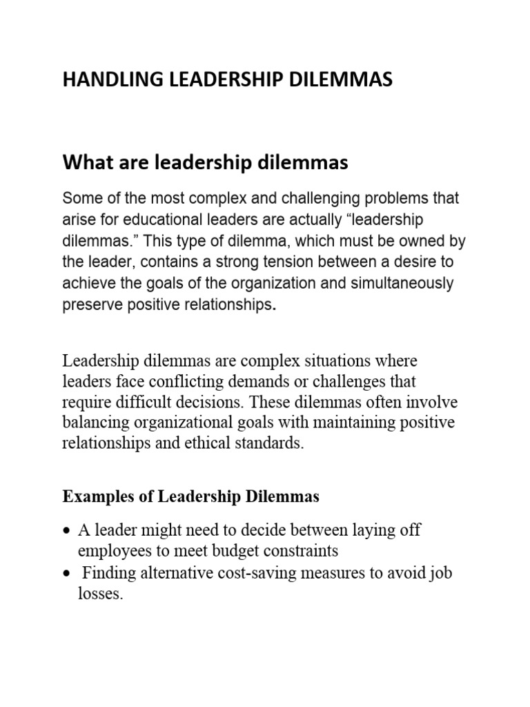 Handling Leadership Dilemmas July 2024 | PDF | Leadership | Change ...