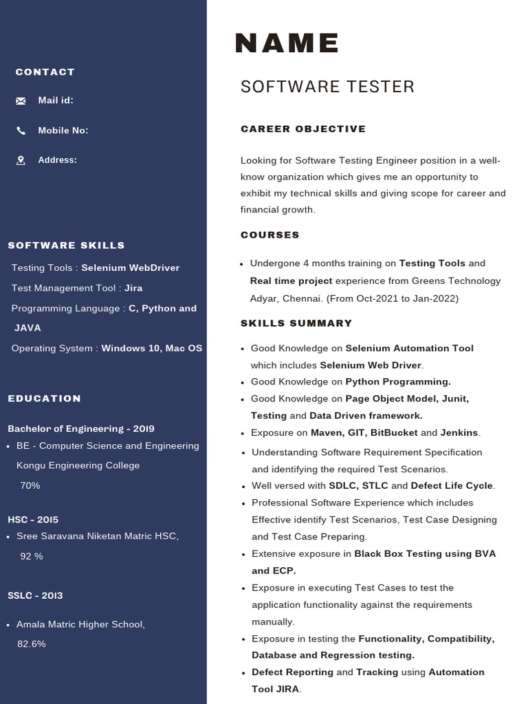 Bharathi Resume Sample | PDF | Selenium (Software) | Software Testing