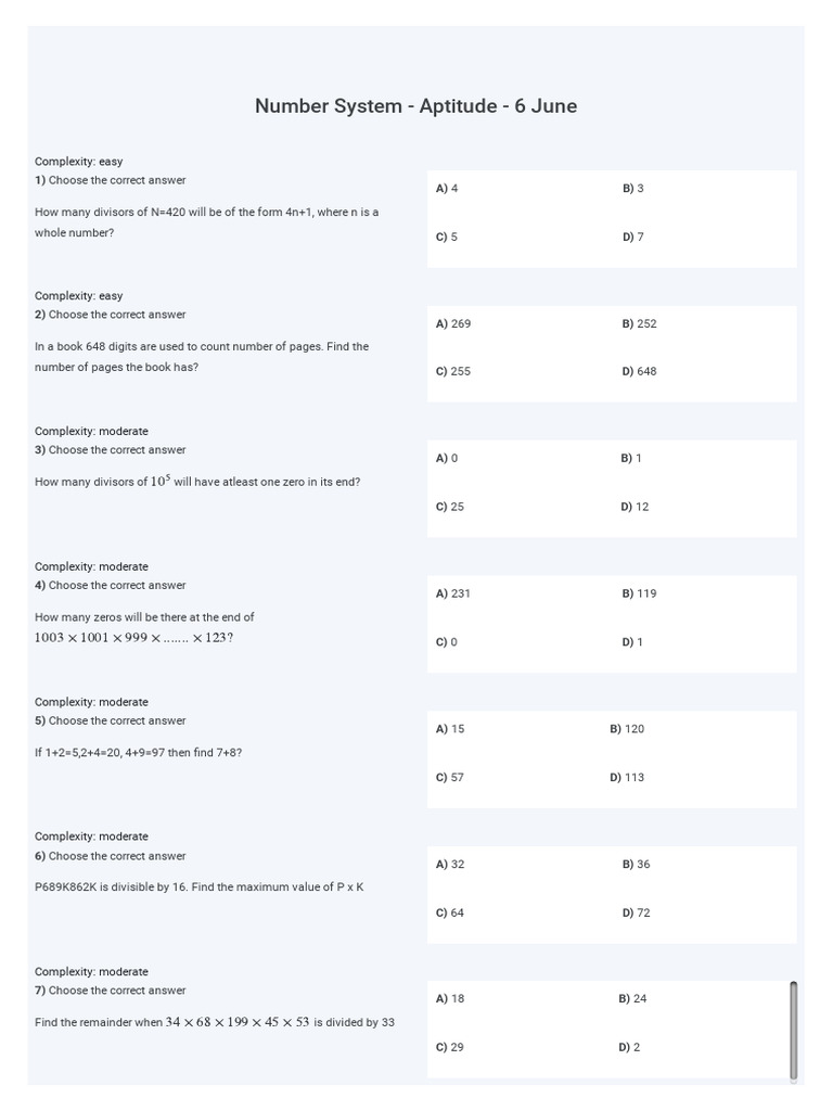 Number System Aptitude 6 June | PDF | Number Theory | Abstract Algebra