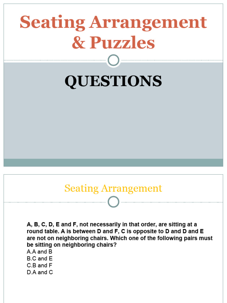 Seating Arrangement Puzzles and Solutions | PDF | Pasta | African Cuisine