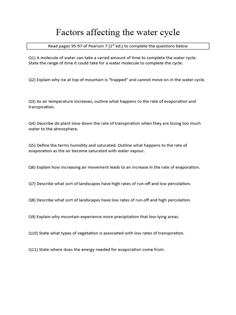 5 Factors Affecting The Water Cycle 1 Pdf