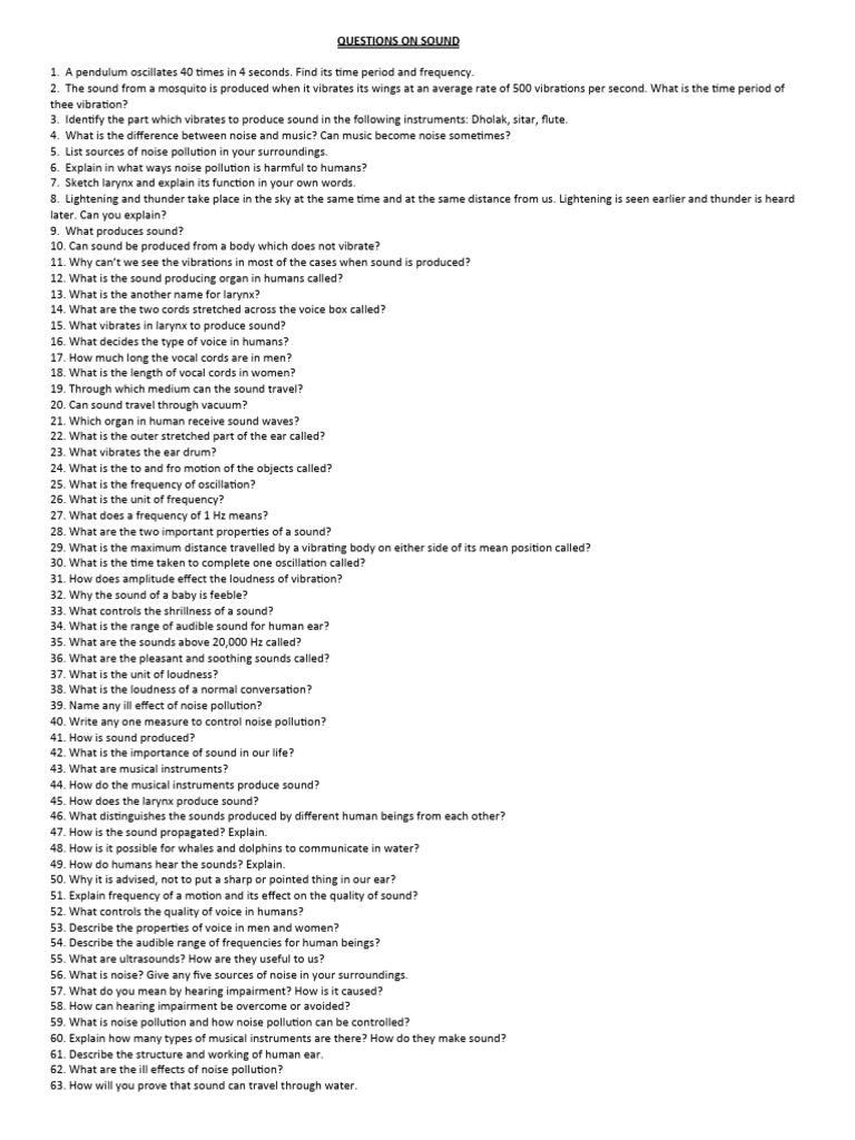 Questions On Sound | PDF | Sound | Frequency