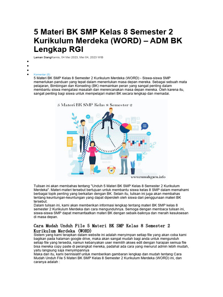 5 Materi BK SMP Kelas 8 Semester 2 Kurikulum Merde | PDF | Karier ...