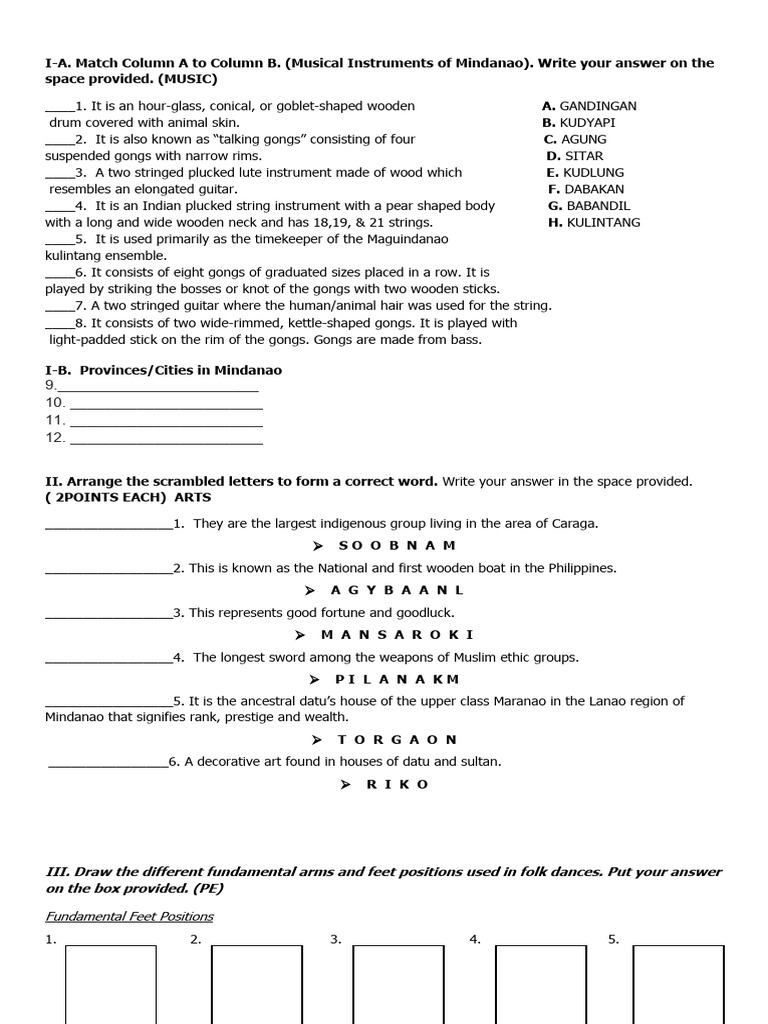 Mapeh-7-Unit Test Q3 | PDF | String Instruments | Musicology Mapeh-7-Unit Test Q3 | PDF | String Instruments | Musicology