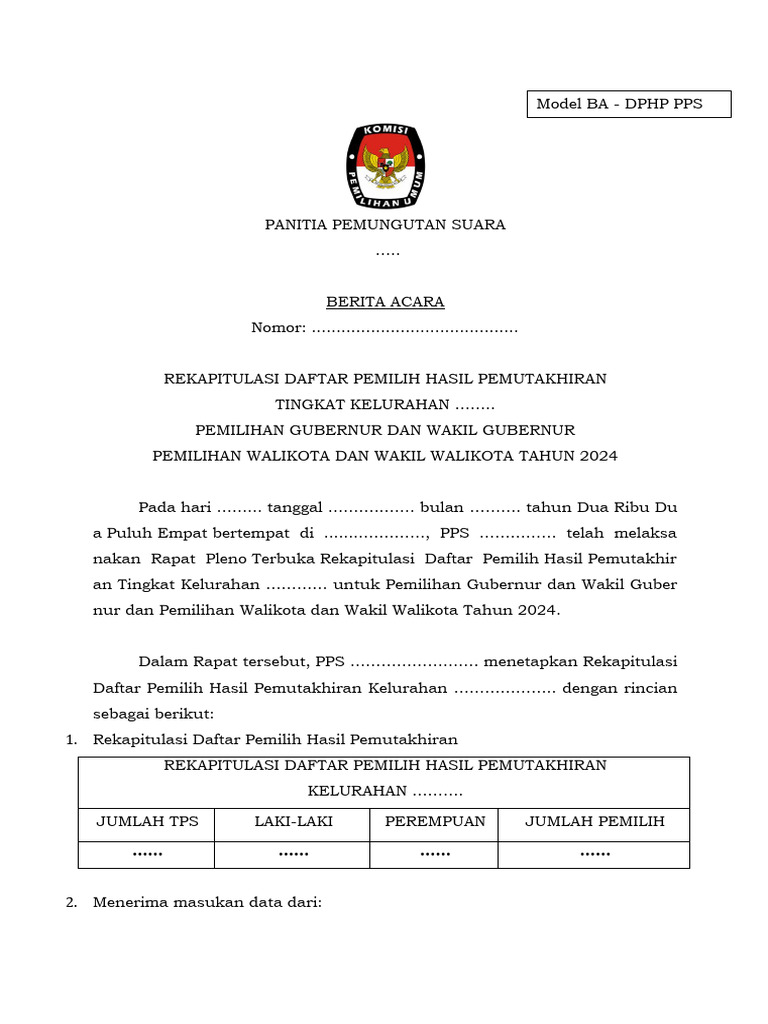 BERITA ACARA PLENO PPS,PPK,KABKO (1) | PDF