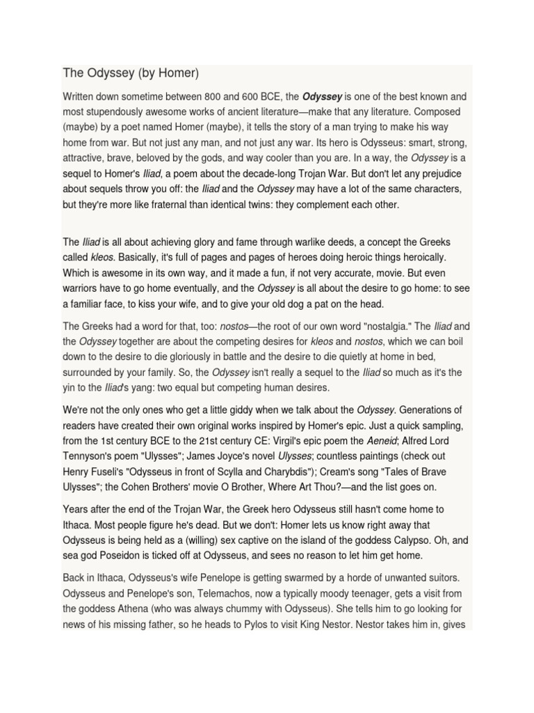 The Odyssey Summary | PDF | Odysseus | Odyssey
