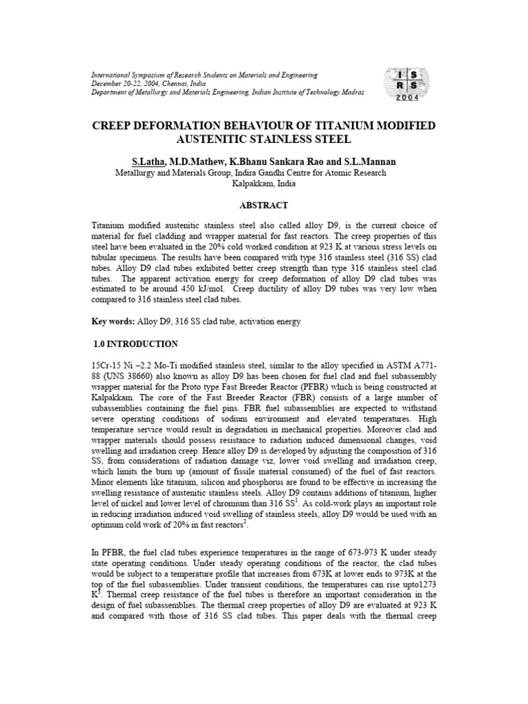Alloy D9 SS Creep Properties | PDF | Creep (Deformation) | Stainless Steel