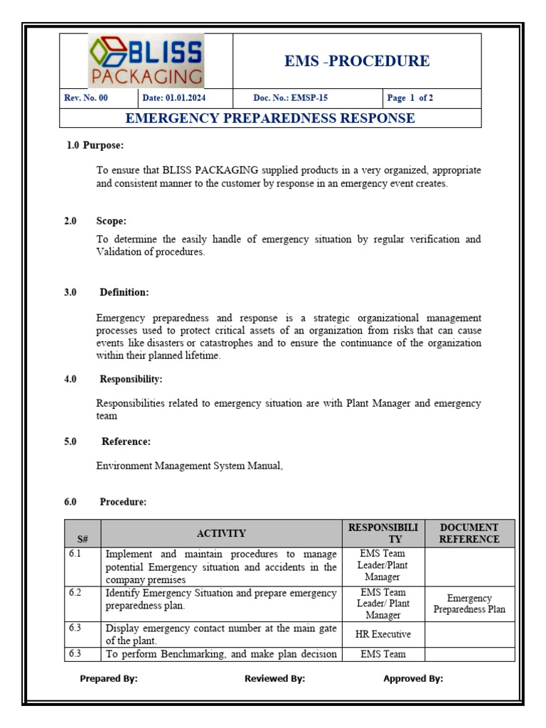 Procedure For Emergency Preparedness | PDF | Emergency Management | Emergency