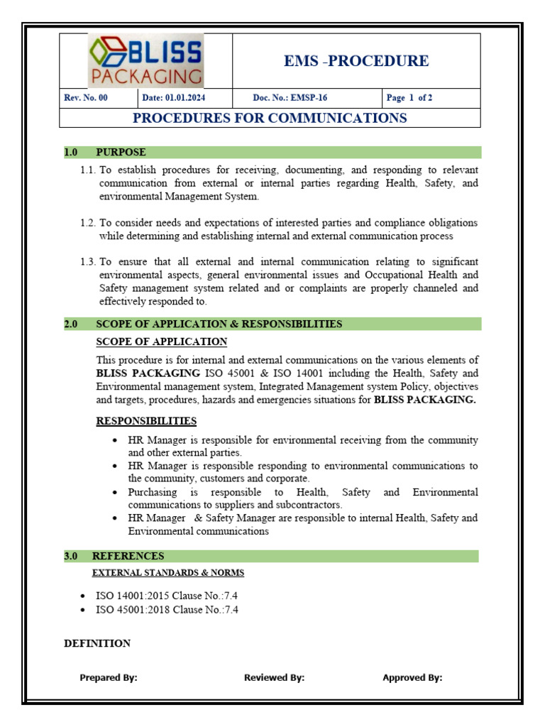 PROCEDURE FOR COMMUNICATION | PDF | Safety | Occupational Safety And Health