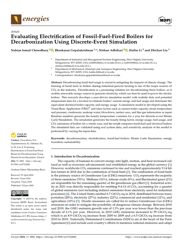 Evaluating Electrification of Fossil-Fuel-Fired Boilers for Decarbonization Using Discrete-Event ...