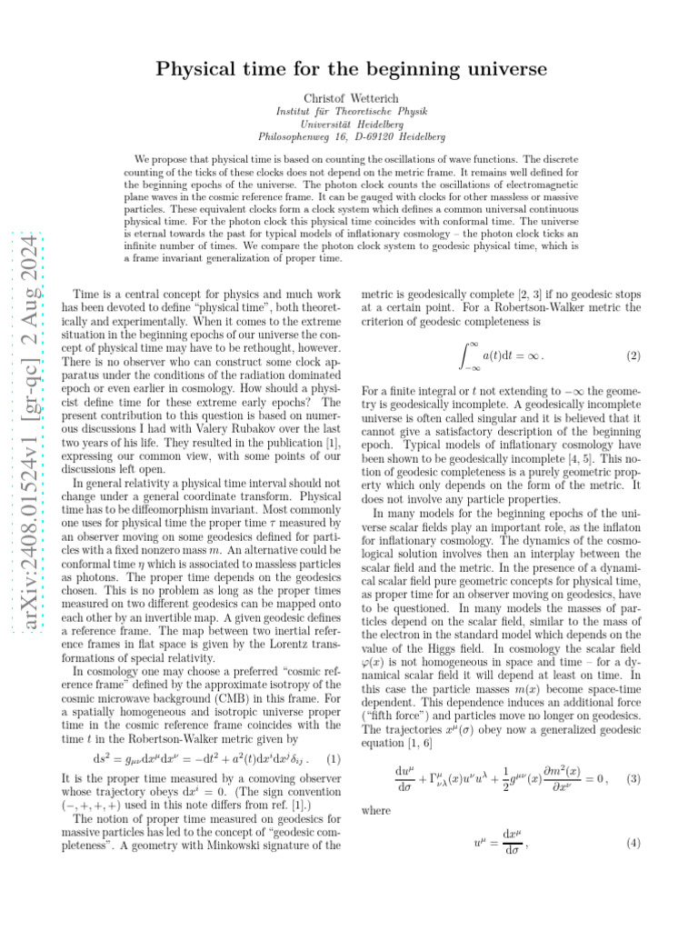 Physical Time For The Beginning Universe | PDF | Universe | Spacetime
