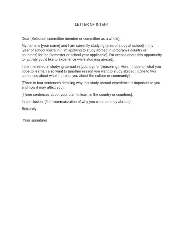 Letter of Intent For Studying Abroad Template | PDF | Career & Growth
