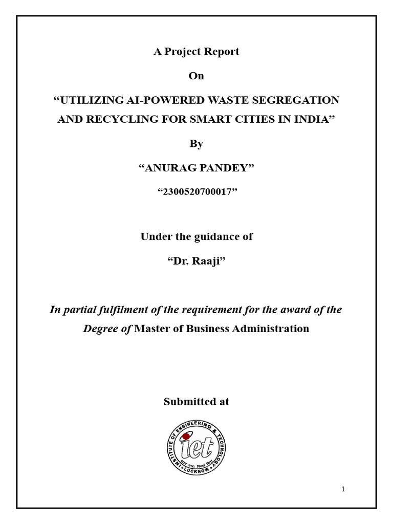 Mini Project ANURAG | PDF | Waste Management | Recycling Mini Project ANURAG | PDF | Waste Management | Recycling