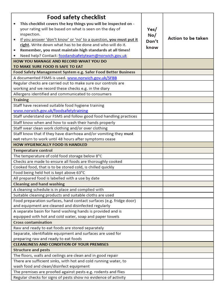 Food Safety Checklist | PDF | Food Safety | Hand Washing Food Safety Checklist | PDF | Food Safety | Hand Washing