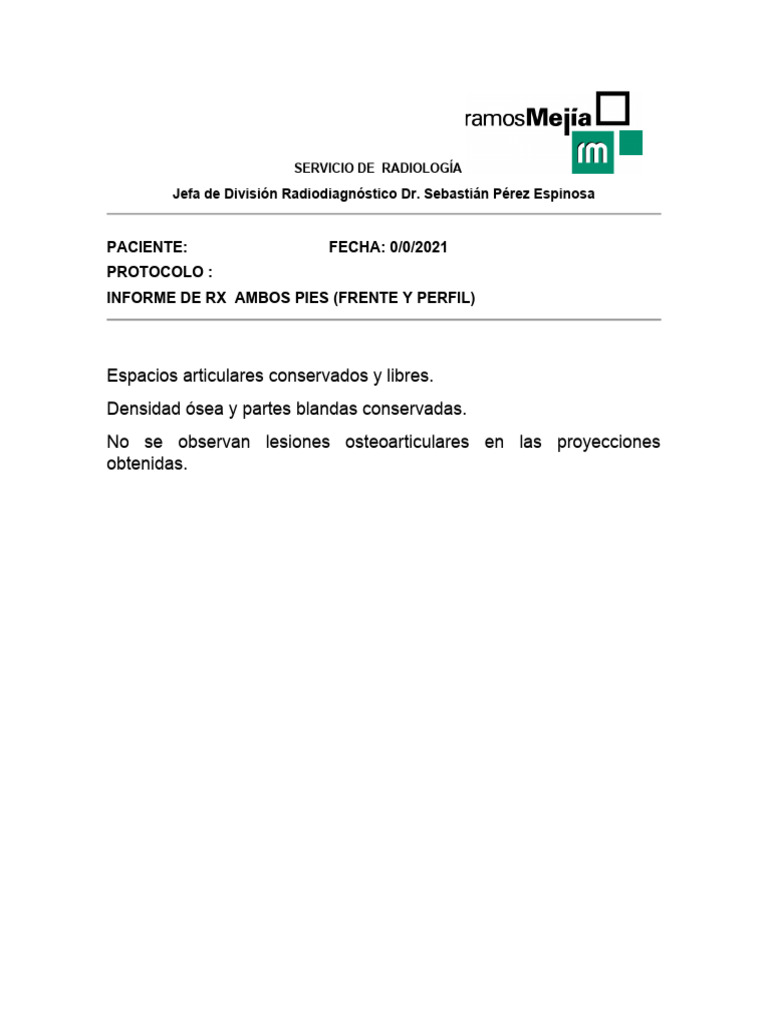 Protocolo RX Pies | PDF