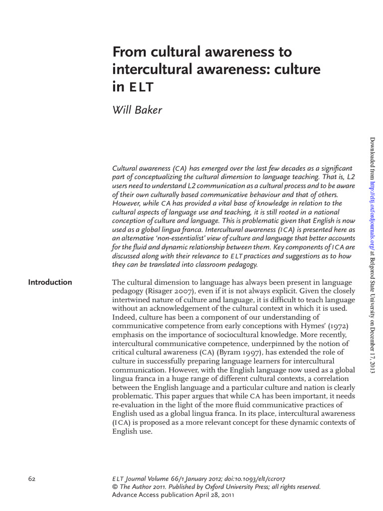 From Cultural Awareness To Intercultural Awareness Culture in ELT Will ...