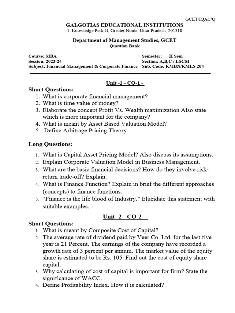 Question Bank - Format | PDF | Capital Structure | Dividend
