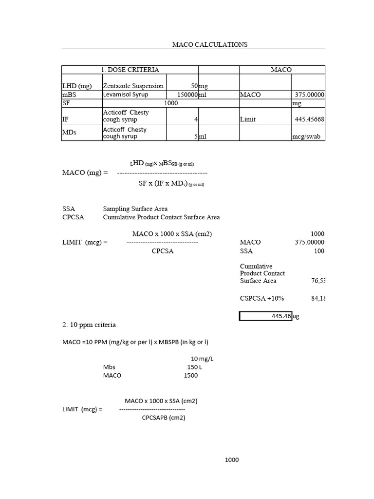 MACO CALCULATIONS- (1) | PDF