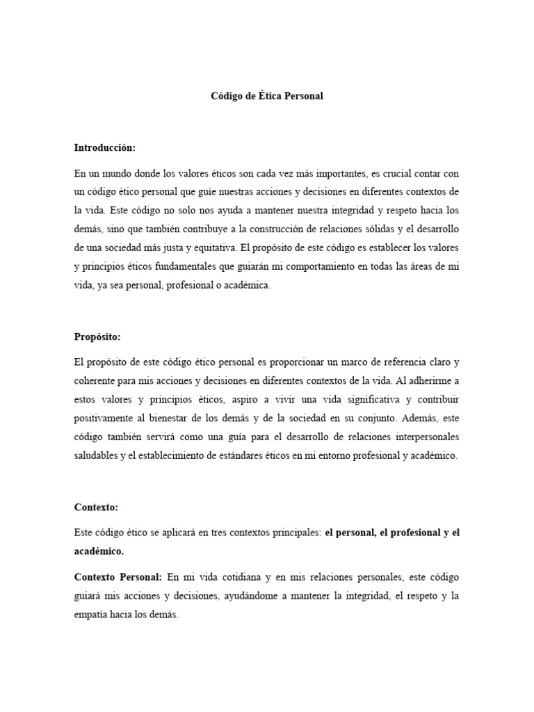 Código de Ética Personal y Responsabilidad | PDF | Empatía | Justicia