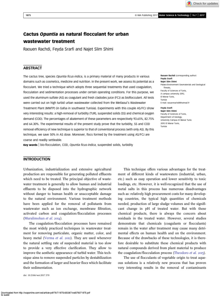 Cactus Opuntia As Natural Flocculant For | PDF | Sewage Treatment ...