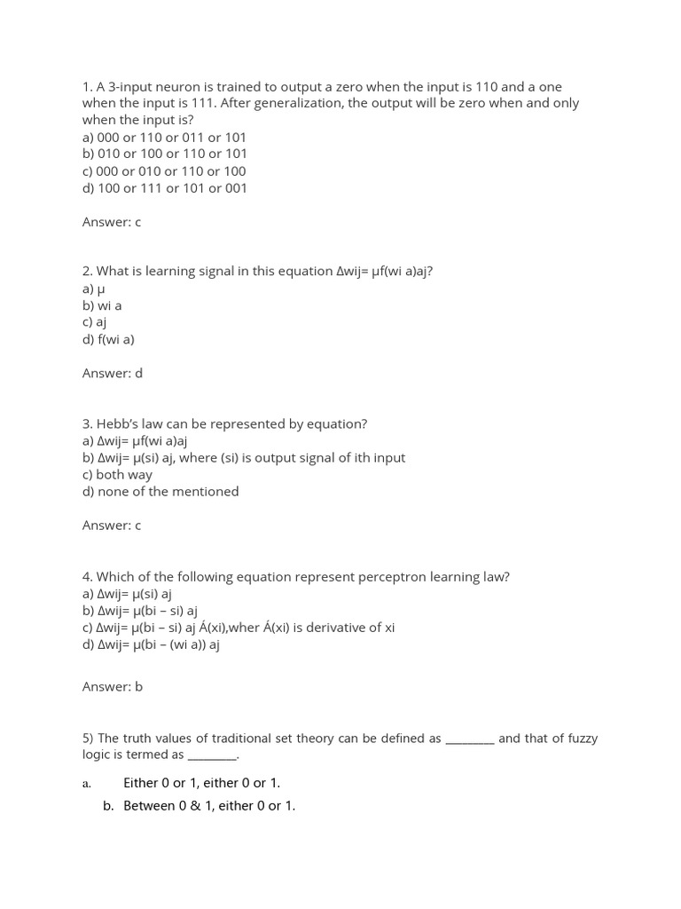 Nueral Network Mcqs | PDF | Artificial Neural Network | Machine Learning Nueral Network Mcqs | PDF | Artificial Neural Network | Machine Learning