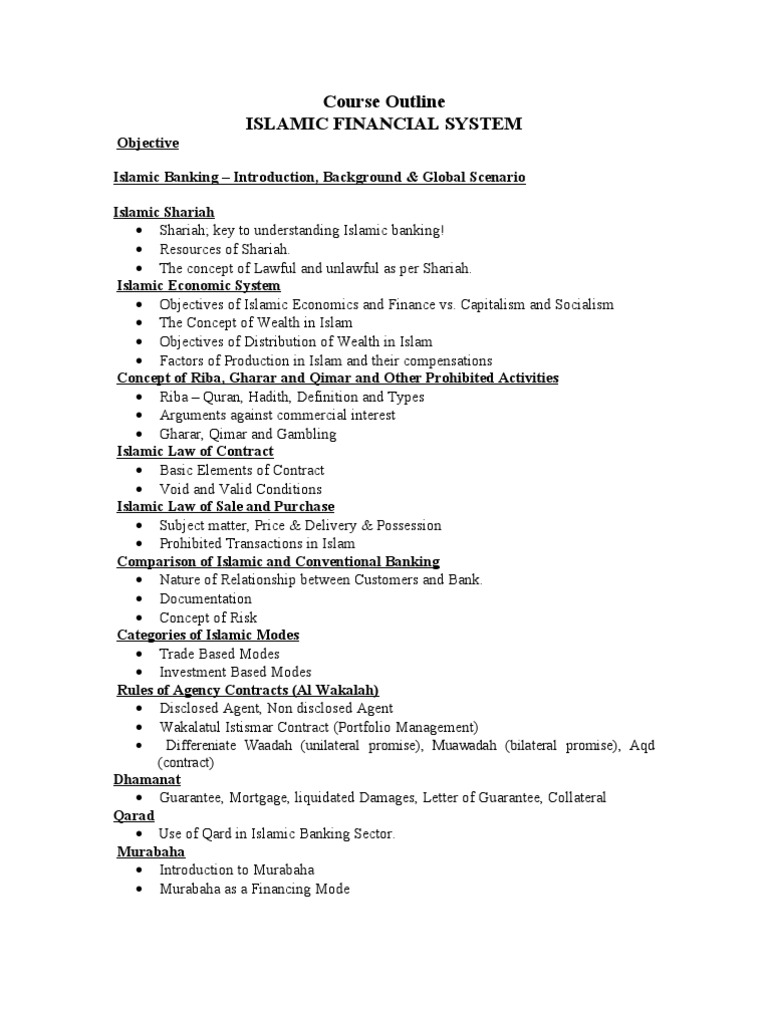 Course Outline | PDF | Islamic Banking And Finance | Lease