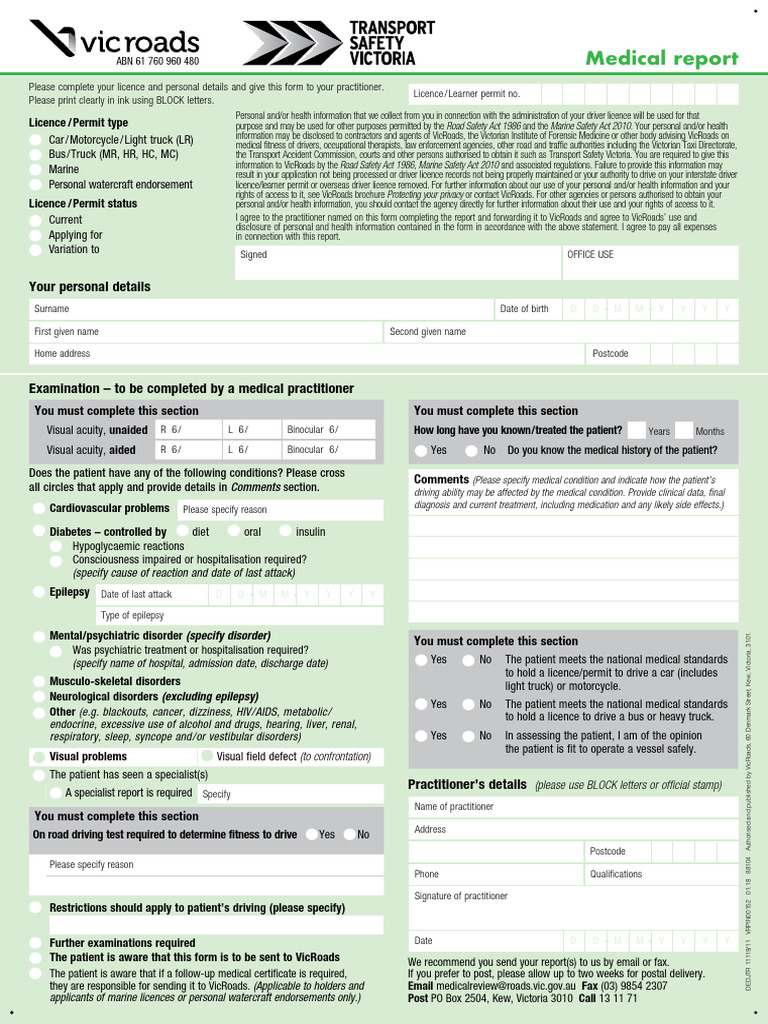 VICROADS - 11 - VRPIN00152 - Medical Report WEB v3 | PDF | Driver's ...