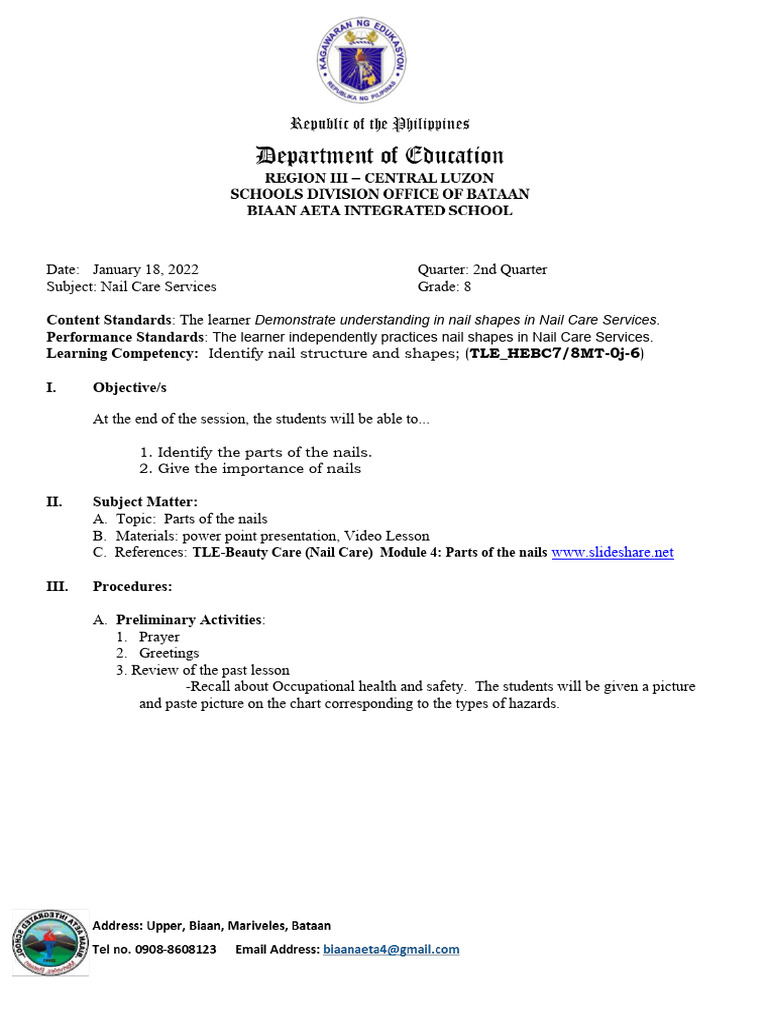 beauty-care-lesson-plan (1) | PDF | Nail (Anatomy) | Teachers