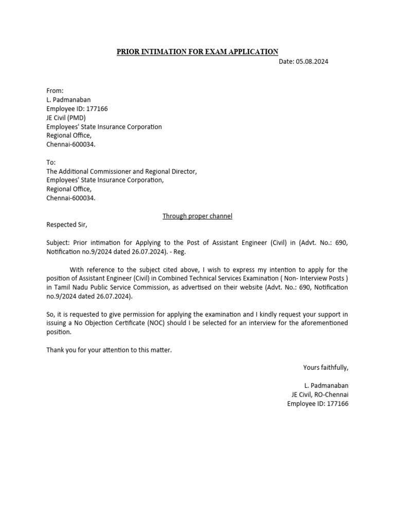 Apply Intimation Letter | PDF