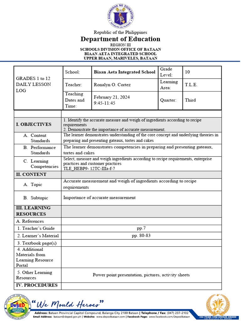 Lesson Plan For Class Observation Quarter 3 Pdf Learning Teachers