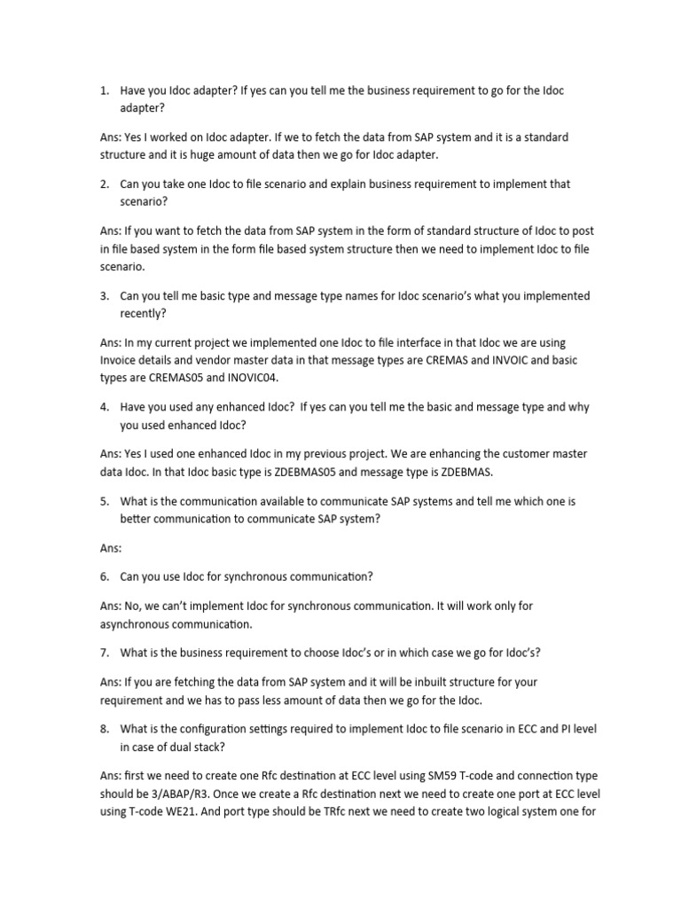 Idoc Interview Questions | PDF | Computer Data | Information Technology ...