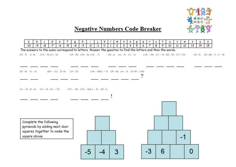 L16 Negative Numbers Joke Code Breaker | PDF